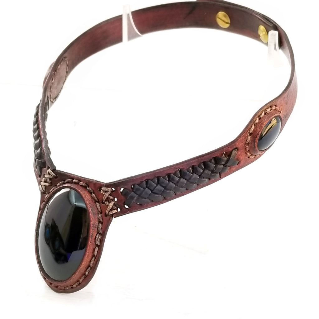 Boho Handcrafted Genuine Leather Choker with Black Agate Stone Settin ...