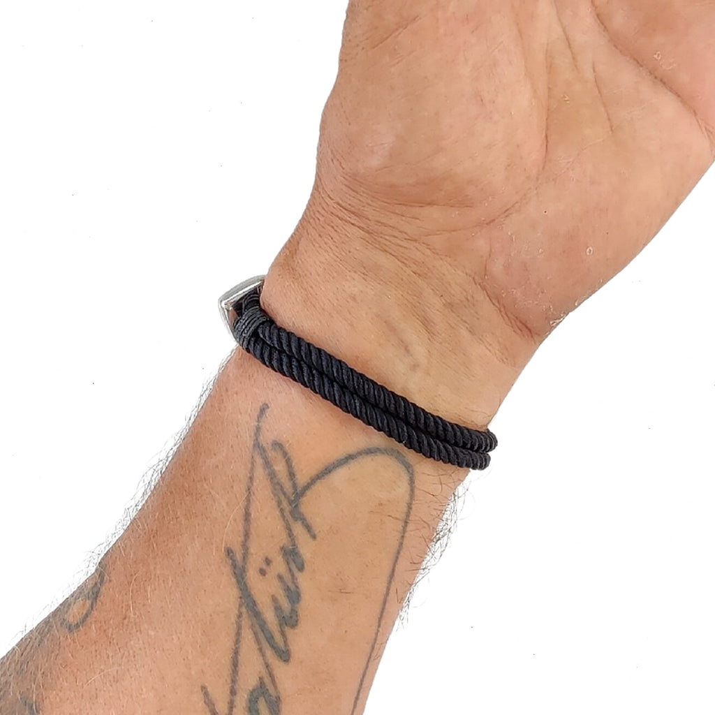 Boho Navy Style Multilayer Black Rope Bracelet with Stainless Steel An ...