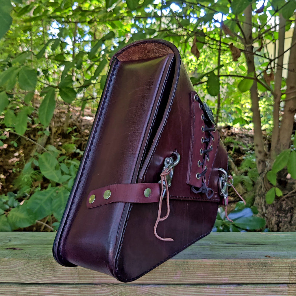 Unique Handcrafted Maroon Leather Motorcycle Left Side Saddlebag -Soft ...