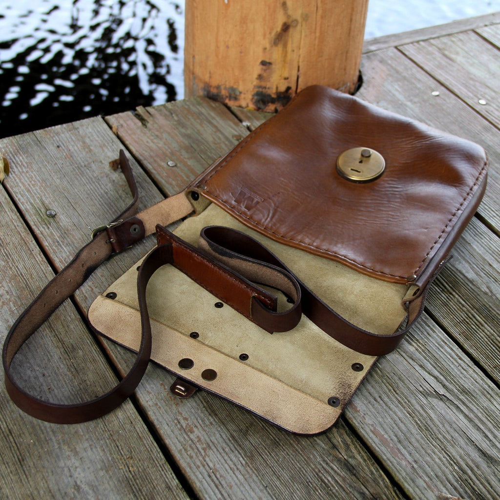 Handcrafted Genuine Vegetal Brown Leather Postman Shoulder Bag - Shoul ...