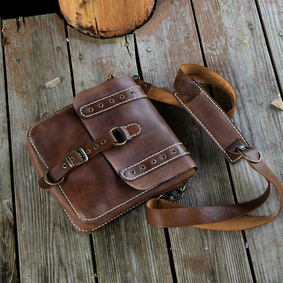 Handcrafted Genuine Vegetal Rustic Brown Leather Postman Shoulder Bag ...