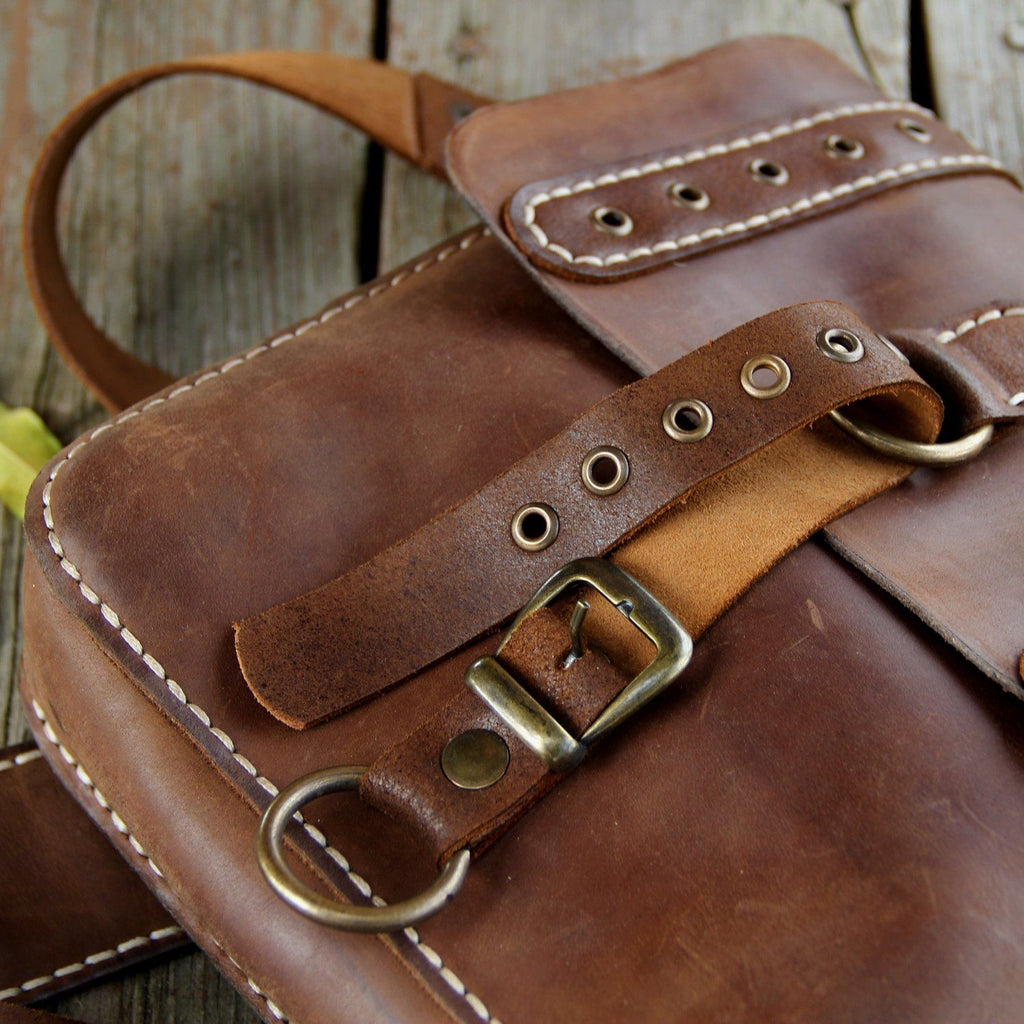 Handcrafted Genuine Vegetal Rustic Brown Leather Postman Shoulder Bag ...