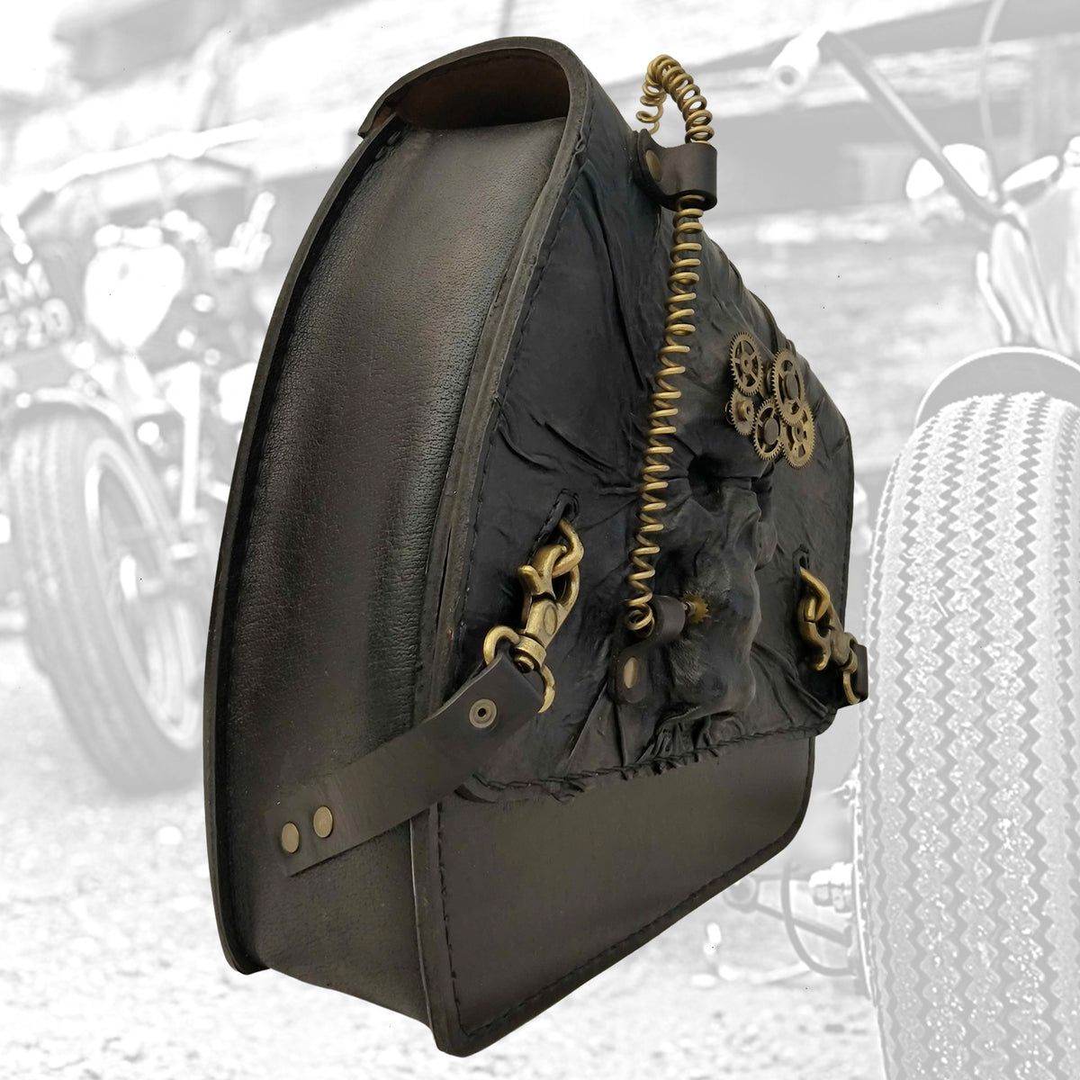 Handcrafted Vegetal Leather Motorcycle Left Side Steampunk Saddlebag-H ...