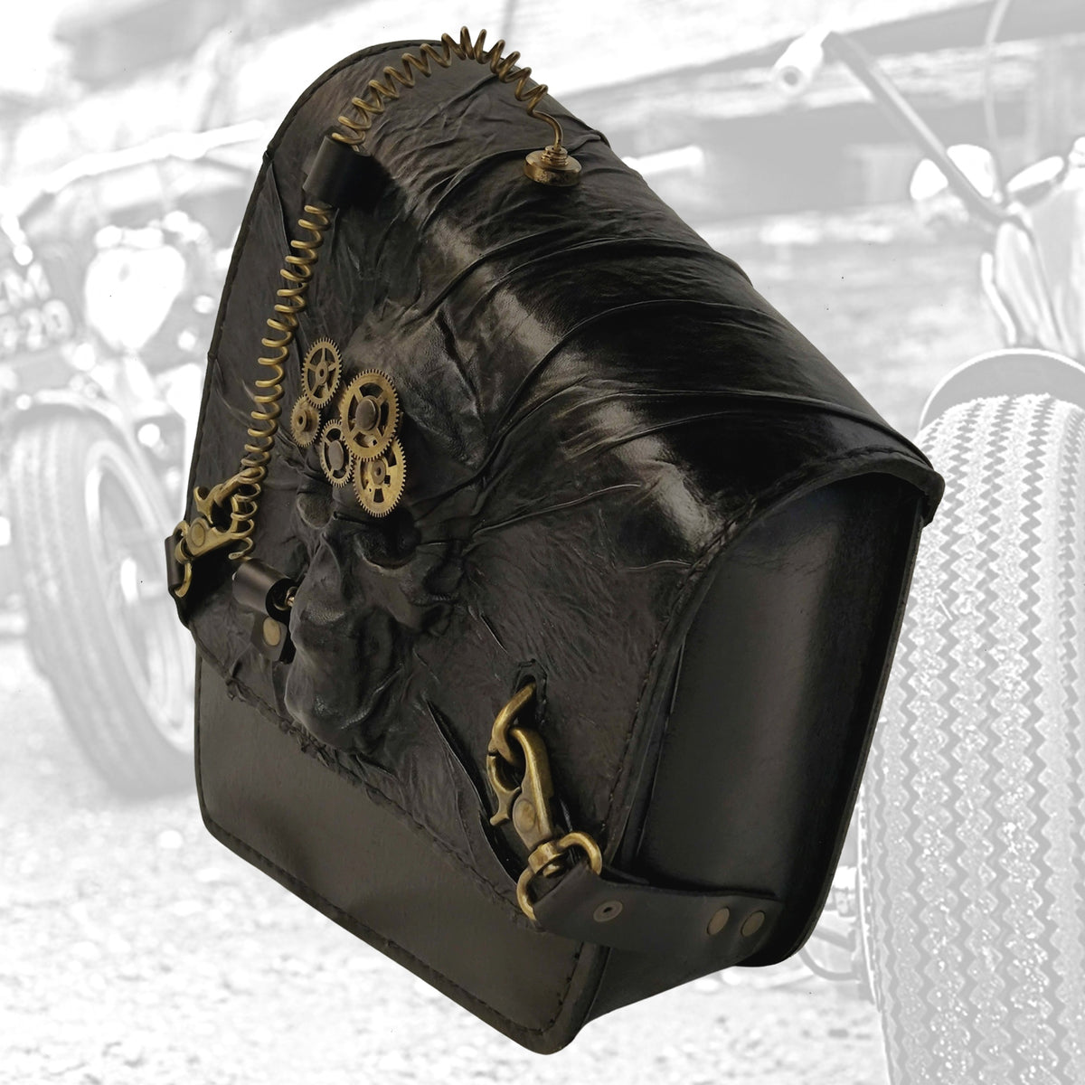 Handcrafted Vegetal Leather Motorcycle Left Side Steampunk Saddlebag-H ...