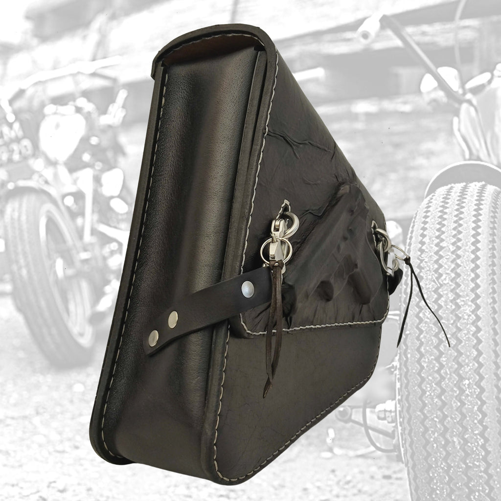 Handcrafted Vegetal Leather Black Motorcycle Left Side Saddlebag with ...