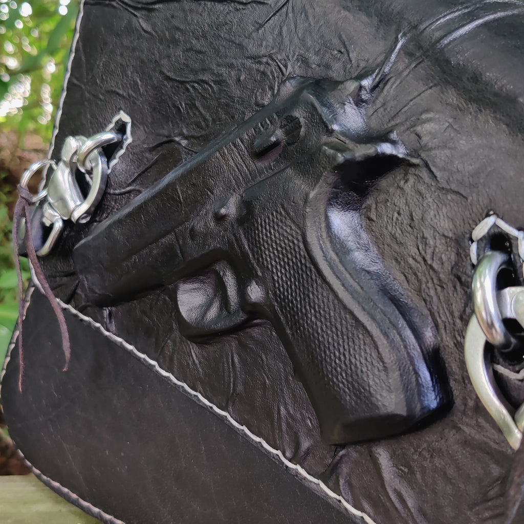 Handcrafted Vegetal Leather Black Motorcycle Left Side Saddlebag with ...