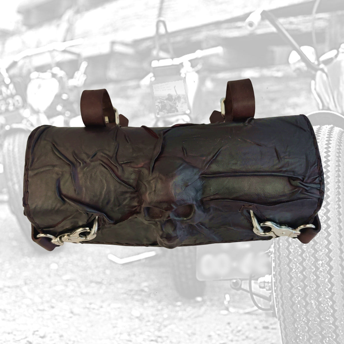 Handcrafted Genuine Vegetal Dark Maroon Leather Front Fork Tool Bag Wi ...