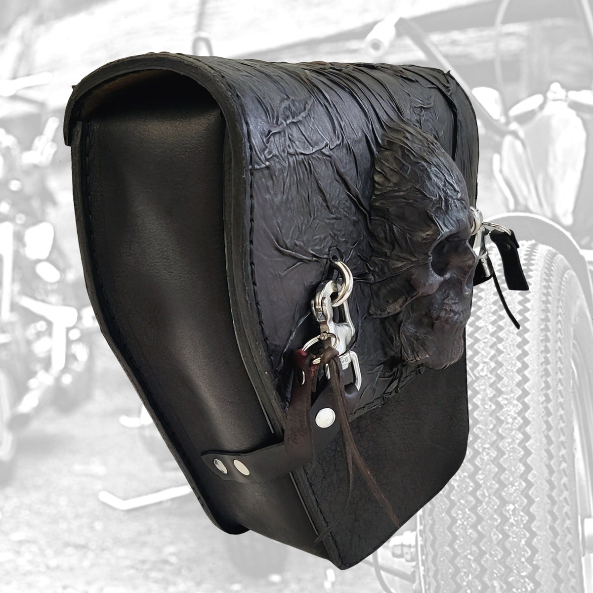 Handcrafted Vegetal Leather Black Large Motorcycle Left Side Saddlebag ...