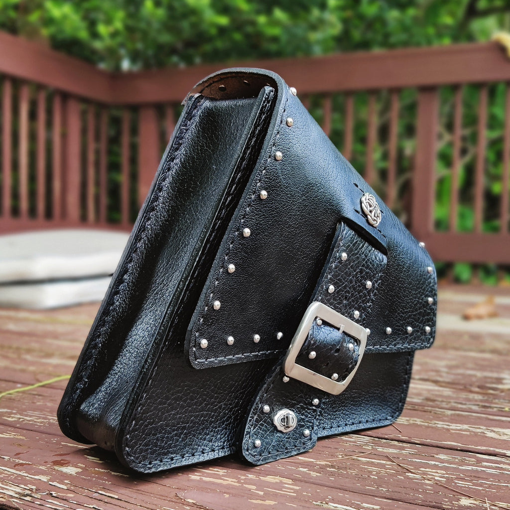 Handcrafted Vegetal Leather Motorcycle Left Side Black Saddlebag-Harle ...