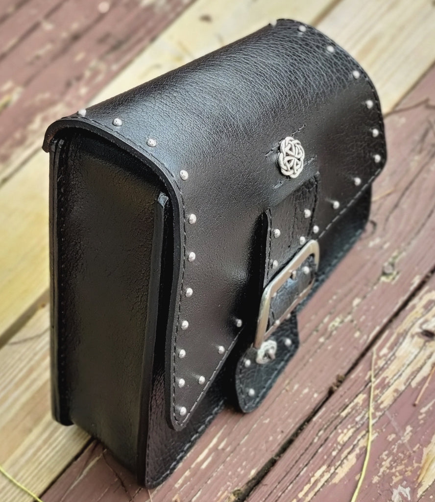 Handcrafted Vegetal Leather Motorcycle Left Side Black Saddlebag-Harle ...