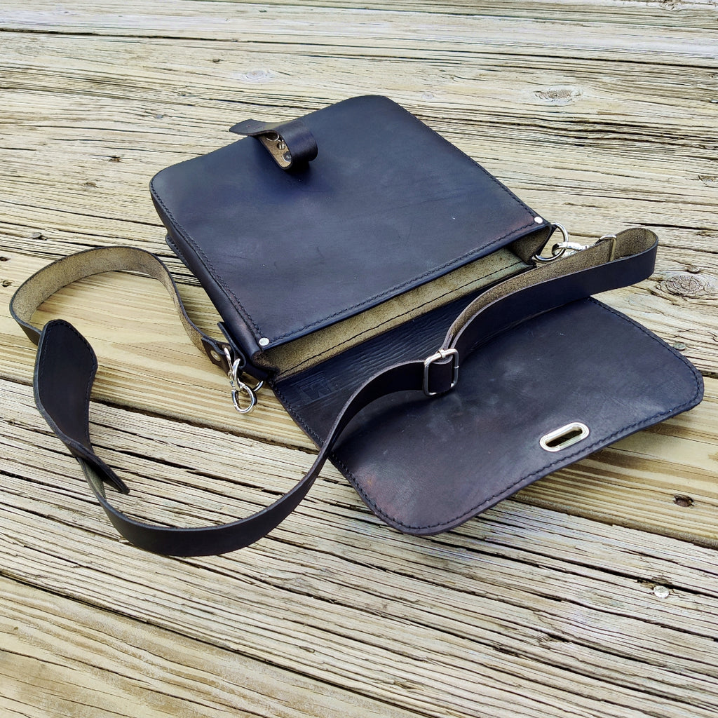 Handcrafted Genuine Vegetal Rustic Black Leather Postman Shoulder Bag ...
