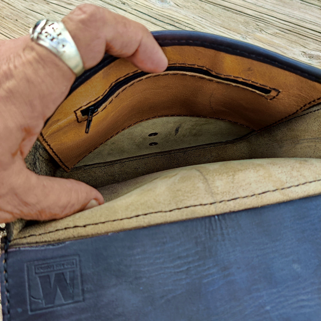 Handcrafted Genuine Vegetal Rustic Black Leather Postman Shoulder Bag ...