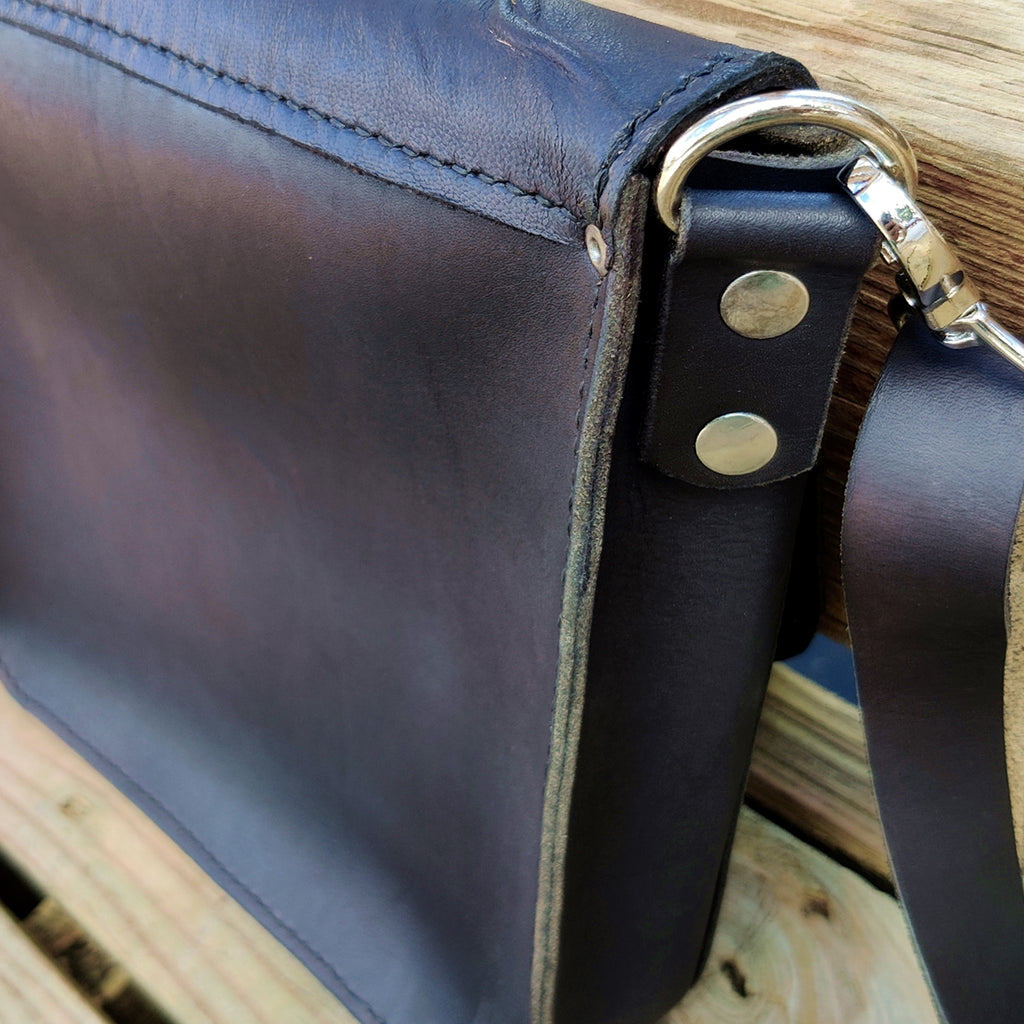 Handcrafted Genuine Vegetal Rustic Black Leather Postman Shoulder Bag ...