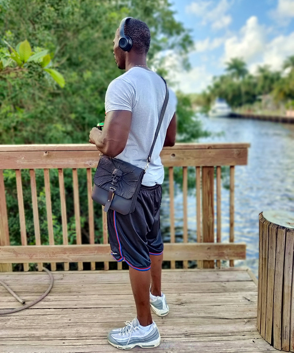 Handcrafted Genuine Vegetal Rustic Black Leather Postman Shoulder Bag ...