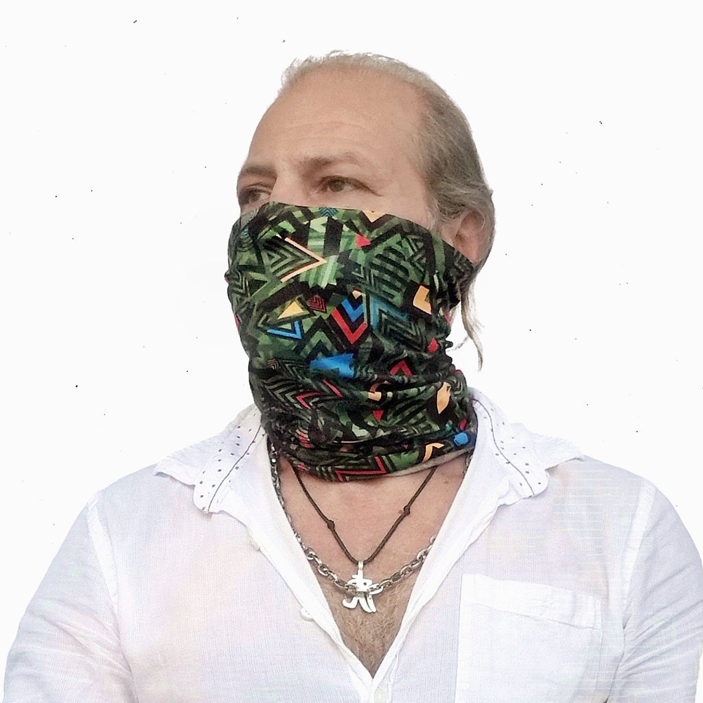 Neck Gaiter-Face Mask-Head Scarves-Headband-Aztec Ethnic Green Color B ...