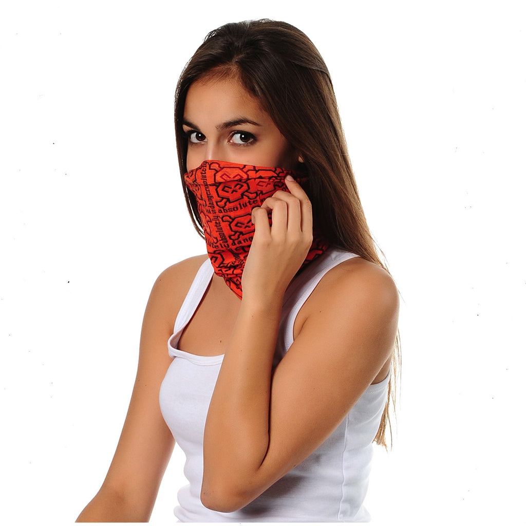 Neck Gaiter-Face Mask-Head Scarves-Headband-Skulls Red-Rose Gold and W ...